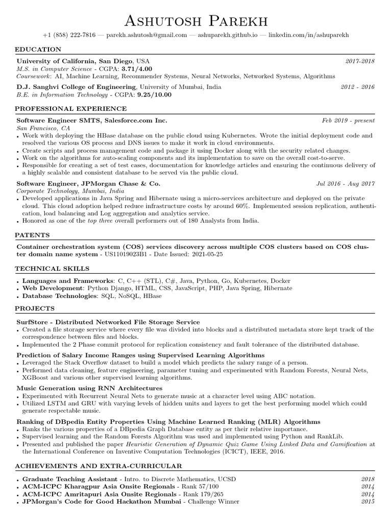 Resume - Ashutosh Parekh | PDF | Machine Learning | Databases