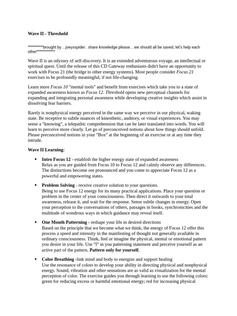 Gateway Wave 2 - Threshold Instructions | PDF | Perception | Color