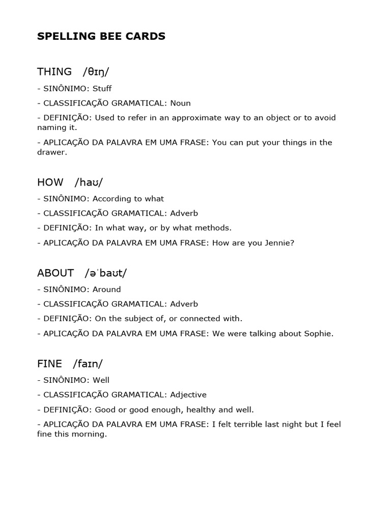 Spelling Bee Cards | PDF