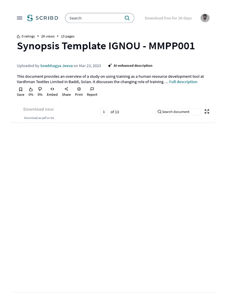 Synopsis Template IGNOU - MMPP001 - PDF - Statistics - Sampling ...