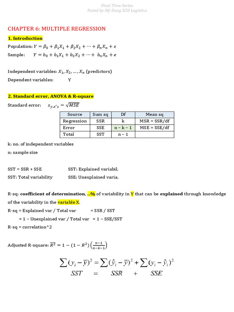 Time Series Final Review Pdf Coefficient Of Determination Errors And Residuals