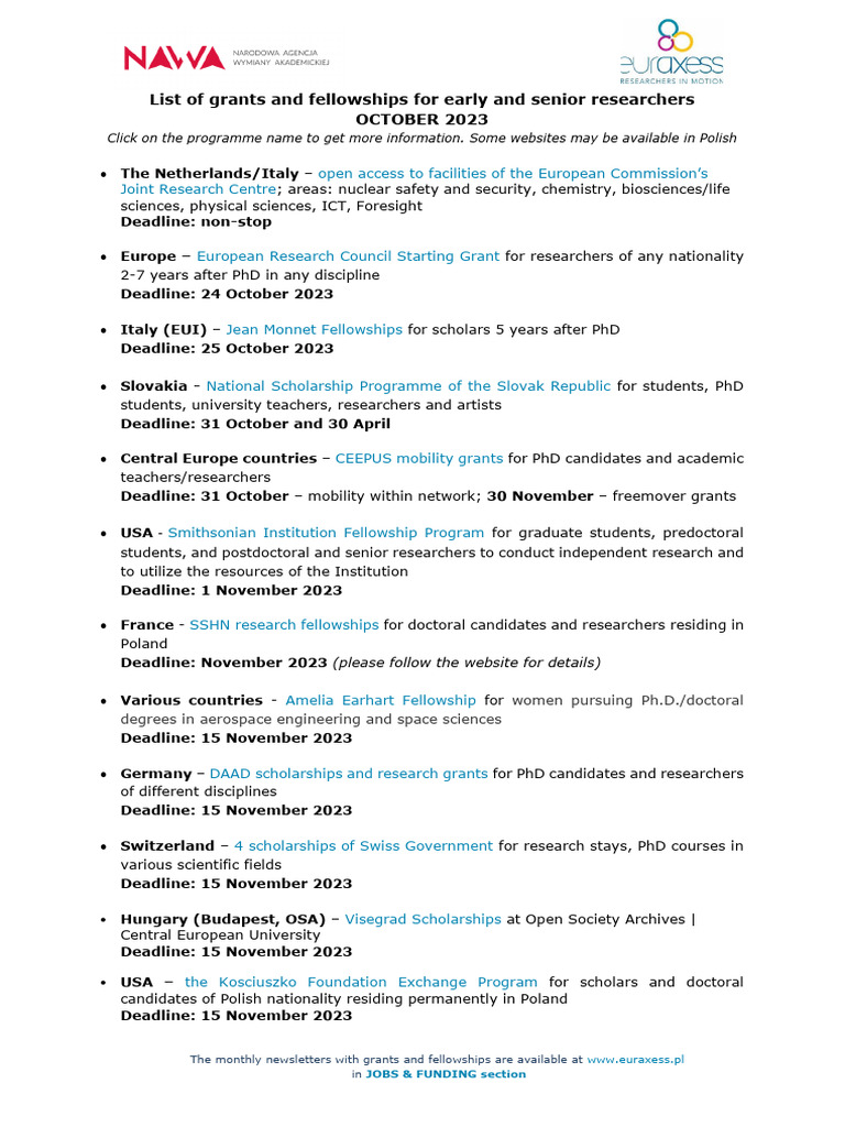 October 2023 Grants & Fellowships List | PDF | Doctor Of Philosophy ...