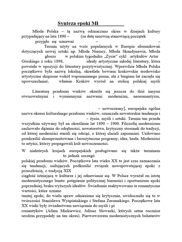 5synteza Epoki Młodej Polski | PDF
