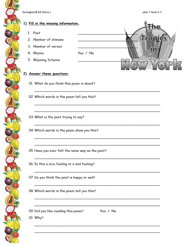 Analyzing "The Tropics in New York" | PDF