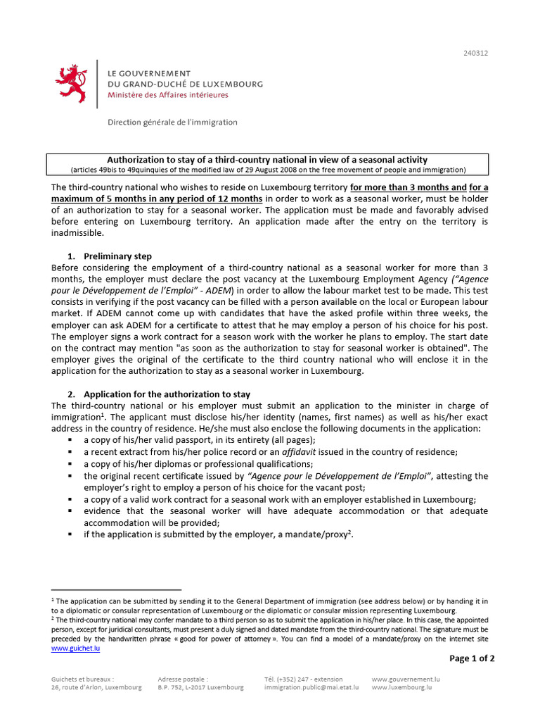 Note Explicative Saisonnier en | PDF | Travel Visa | Government And ...