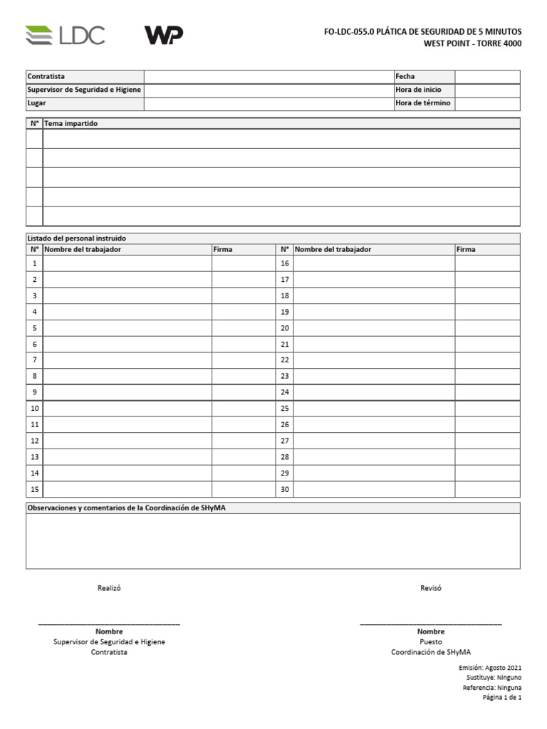 Plática de Seguridad de 5 Minutos | PDF