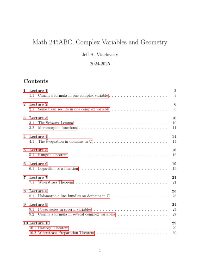 Math 245ABC, Complex Variables and Geometry: Jeff A. Viaclovsky 2024 ...