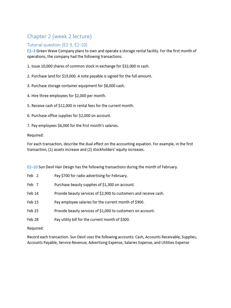 Week 2 Topic Tutorial Question | PDF | Expense | Equity (Finance)