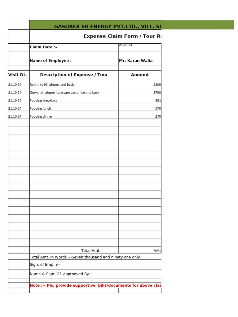 Expense Claim Form for Assam Visit | PDF