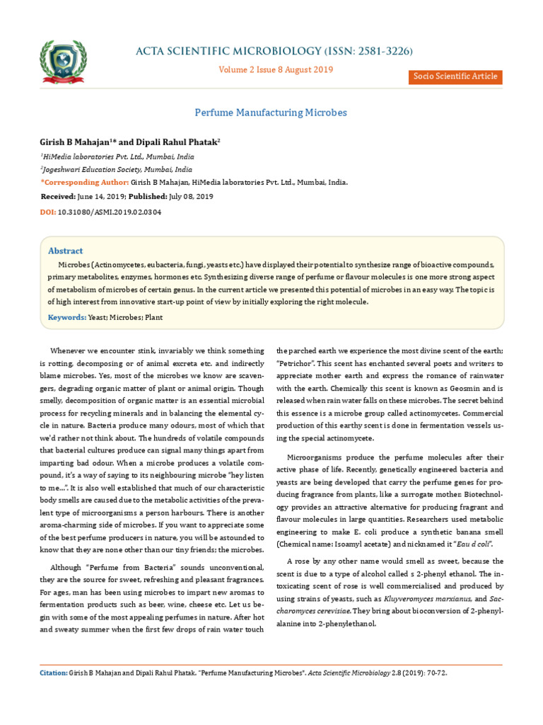 Microbial Perfume Production | PDF | Microorganism | Perfume