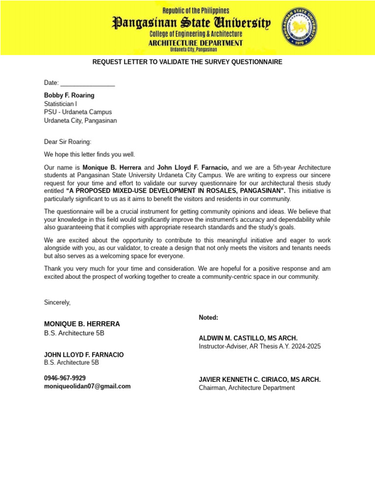 Request Letter To Validate The Survey Questionnaire | PDF