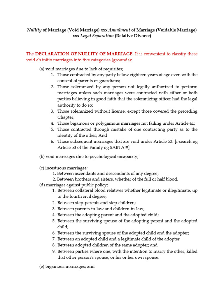 Void and Voidable Marriage Memorize | PDF | Annulment | Social Institutions
