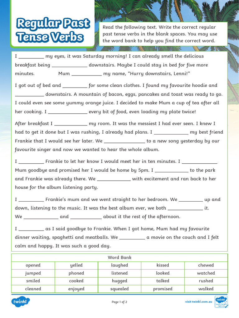 AU L 1708391173 Regular Past Tense Verbs Cloze Worksheet - Ver - 3 | PDF