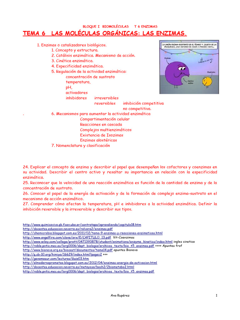 T 6 Enzimas-24-25 | PDF | Enzima | Inhibidor de la enzima