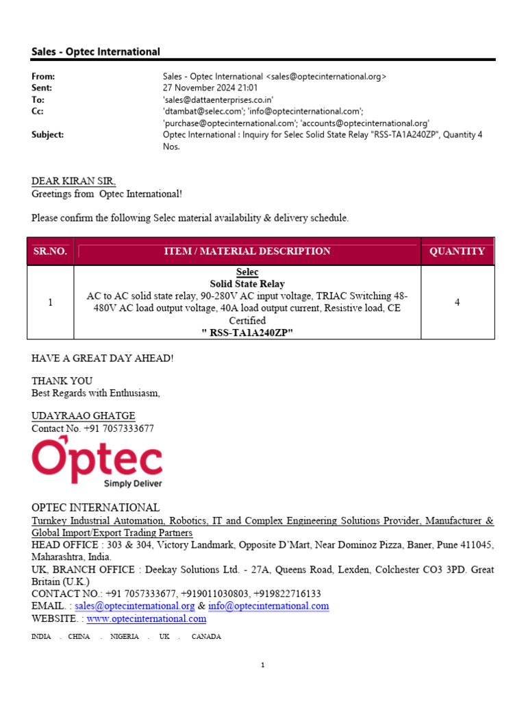 Selec Solid State Relay Quantity 4 Nos | PDF | Relay | Electrical Engineering