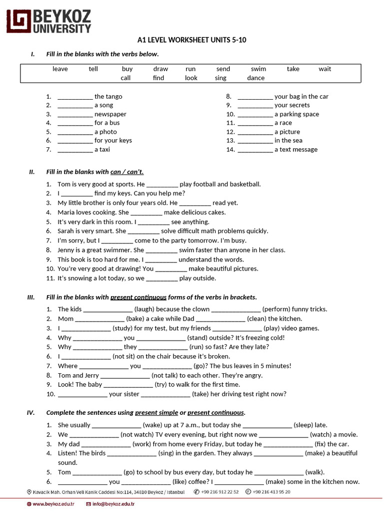 A1 Worksheet 5 - 10 | PDF