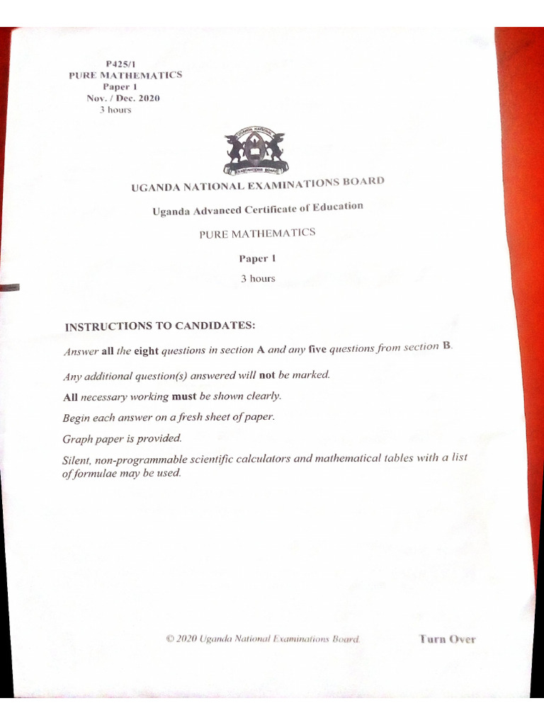 Uace Mathematics Paper 1 Uneb 2020 | PDF Uace Mathematics Paper 1 Uneb 2020 | PDF
