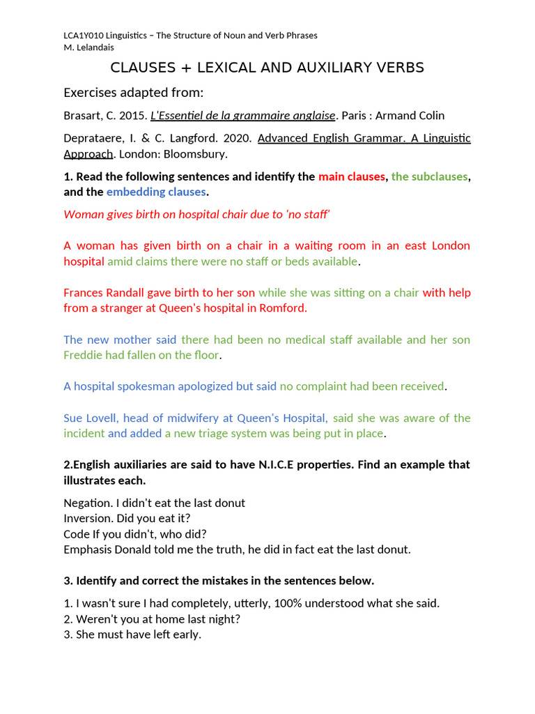 Ex Lexical Auxiliary Verbs - Answers | PDF | Clause | Verb