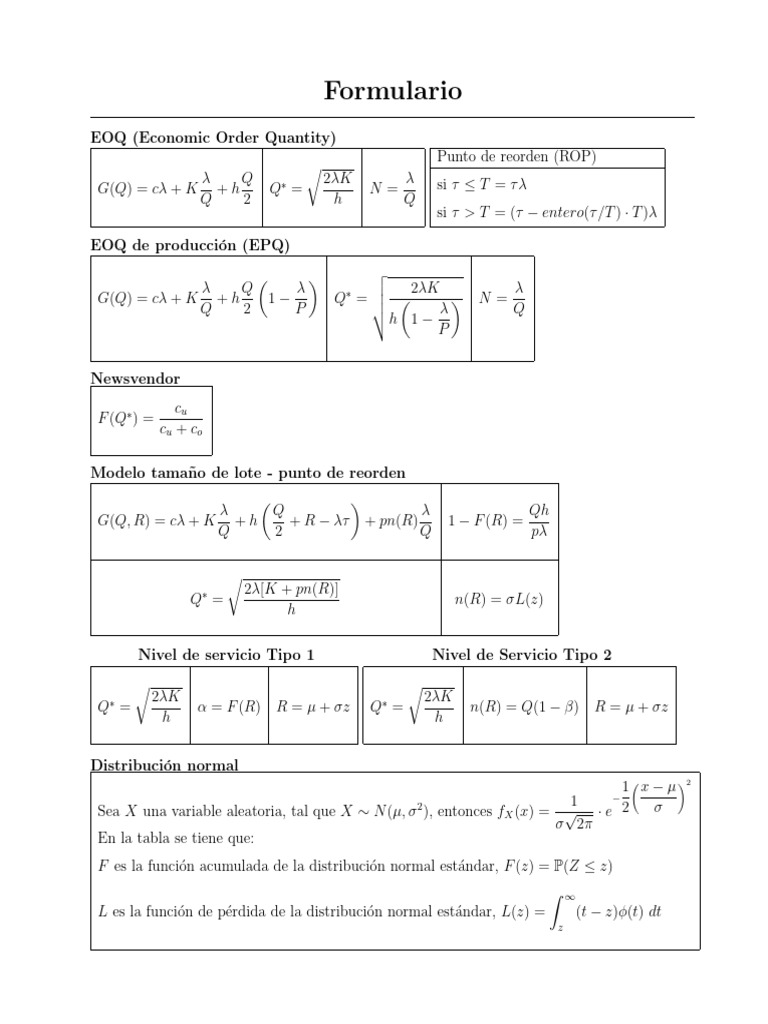 Formulario | PDF | Distribución normal | Teoría de probabilidad