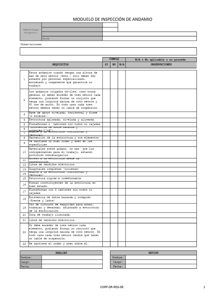 Inspeccion de Andamios | PDF | Andamio