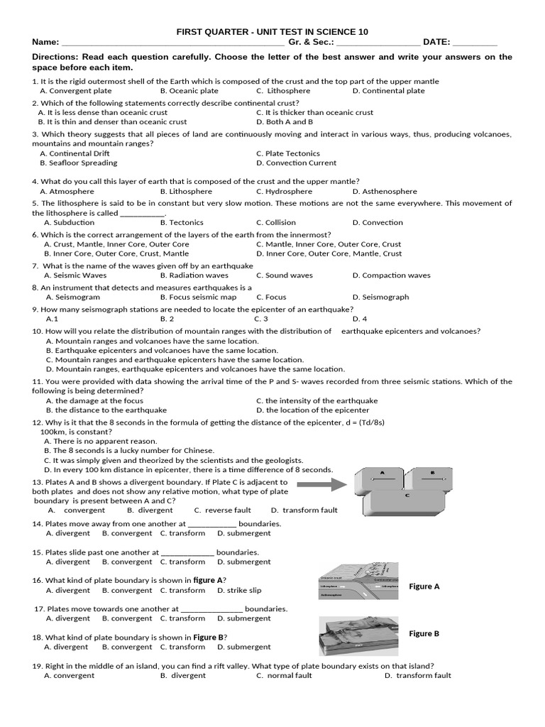Q1-UNIT-TEST | PDF | Plate Tectonics | Crust (Geology)