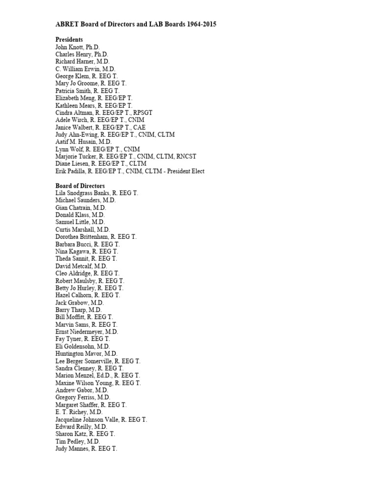 ABRET Board of Directors and LAB Boards 1964 1 | PDF