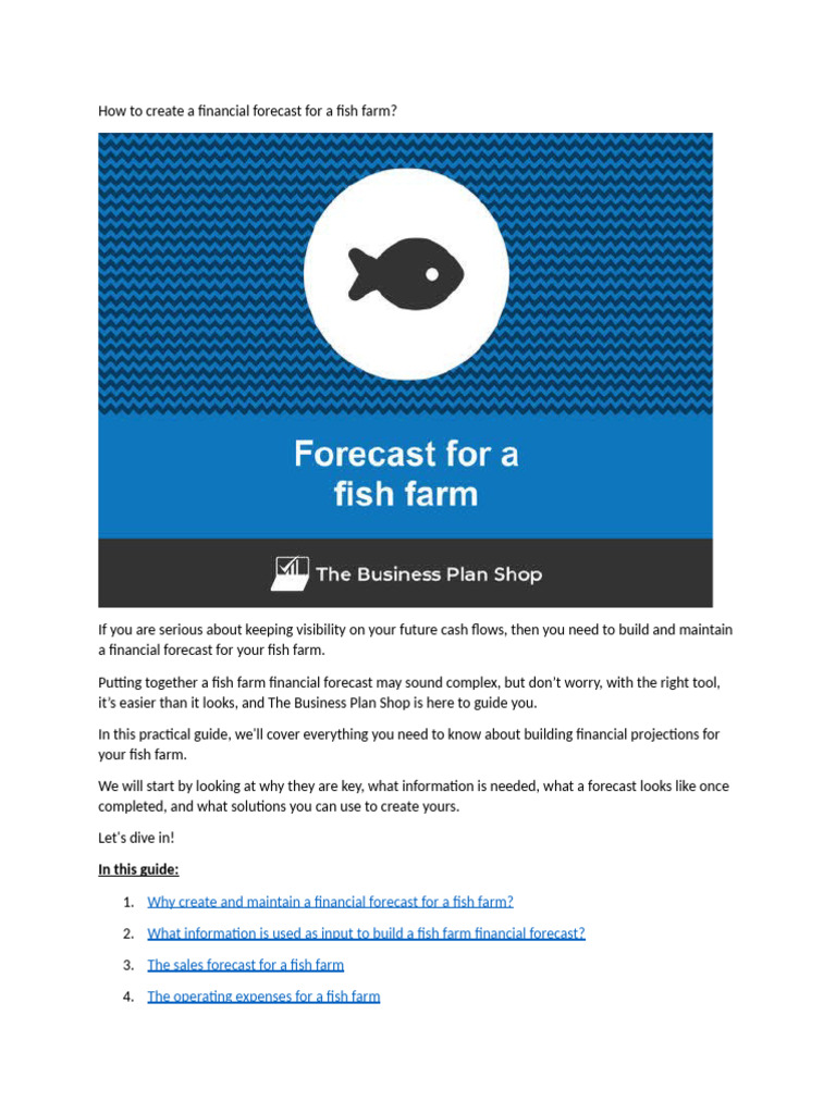 How To Create A Financial Forecast For A Fish Farm | PDF | Equity ...