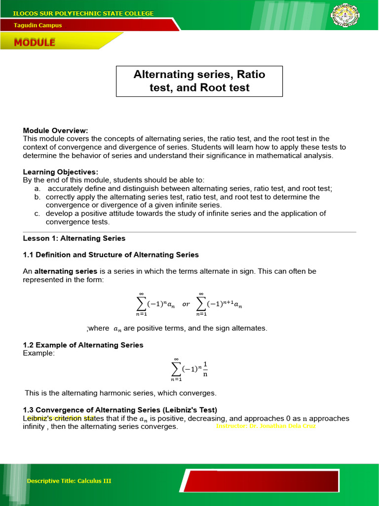 Alternating Series-Ratio and Root Test | PDF | Infinity | Limit ...