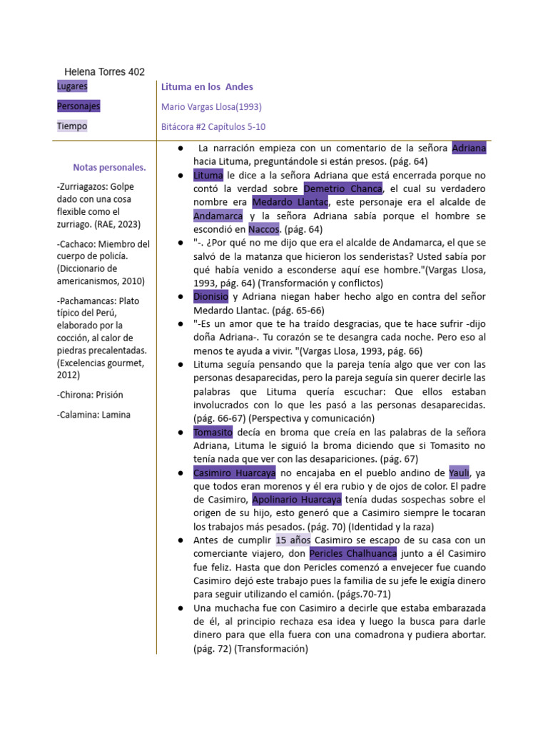 Lituma en Los Andes-Bitácora 2 | PDF