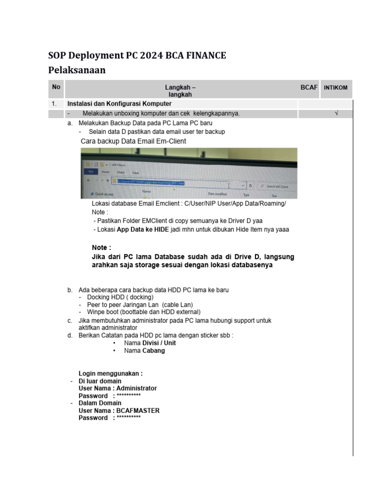 SOP Deployment PC Bank | PDF