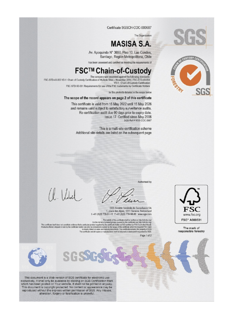 Certificado FSC MDF MASISA | PDF