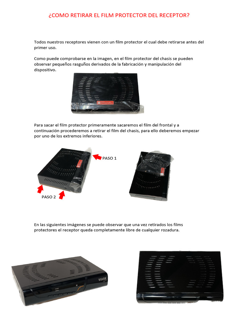 ¿Como Retirar El Film Protector Del Receptor? | PDF