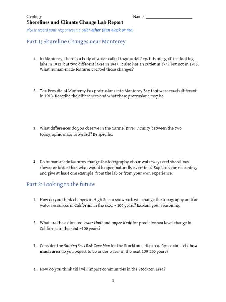 Shorelines and Climate Change Lab 111924-3 | PDF | Coast | Sea Level Rise