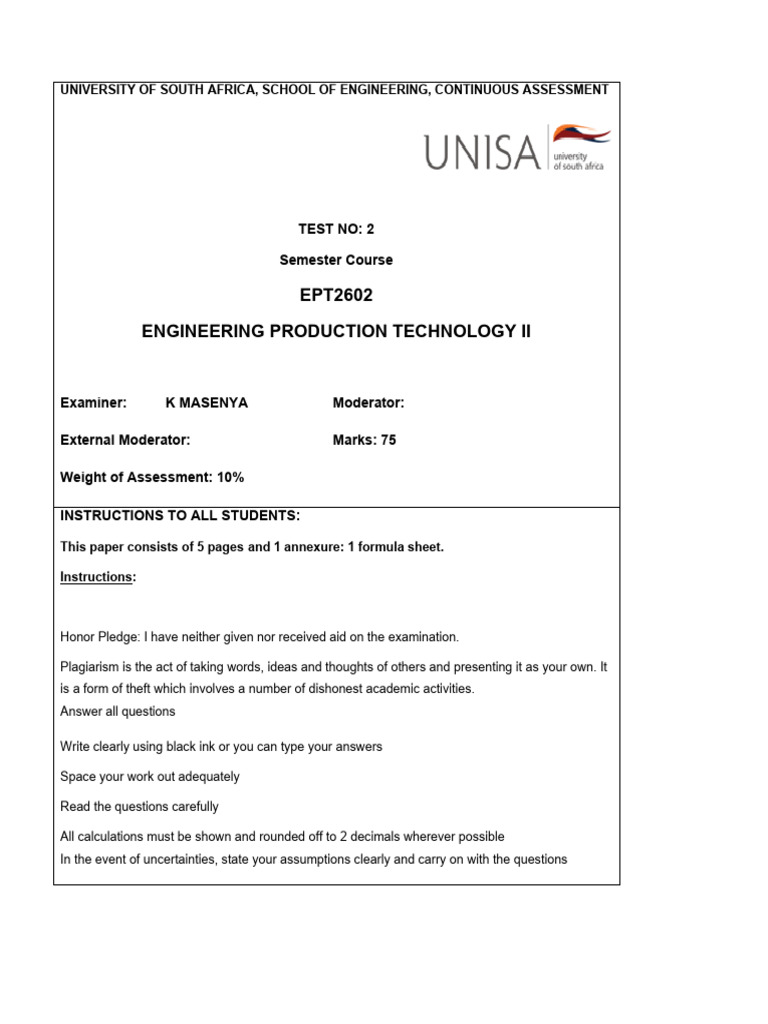 EPT2602 Minor Test 2 1 PDF | PDF | Reliability Engineering