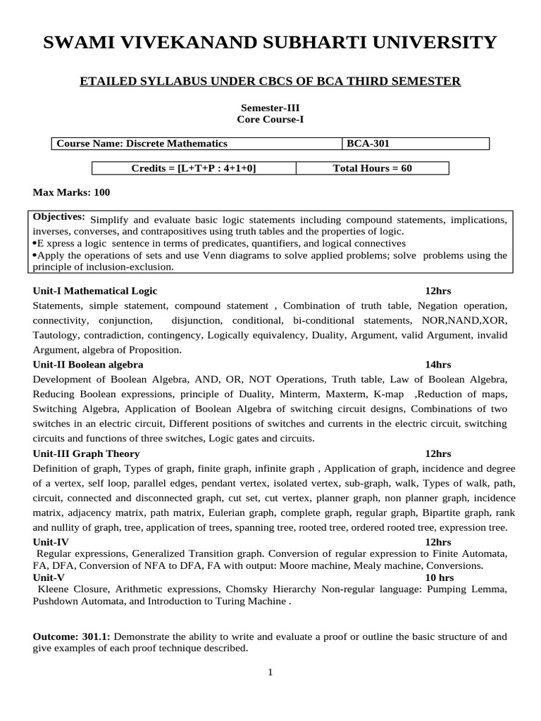 BCA Third Semester Syllabus Overview | PDF | Boolean Algebra | Teaching ...
