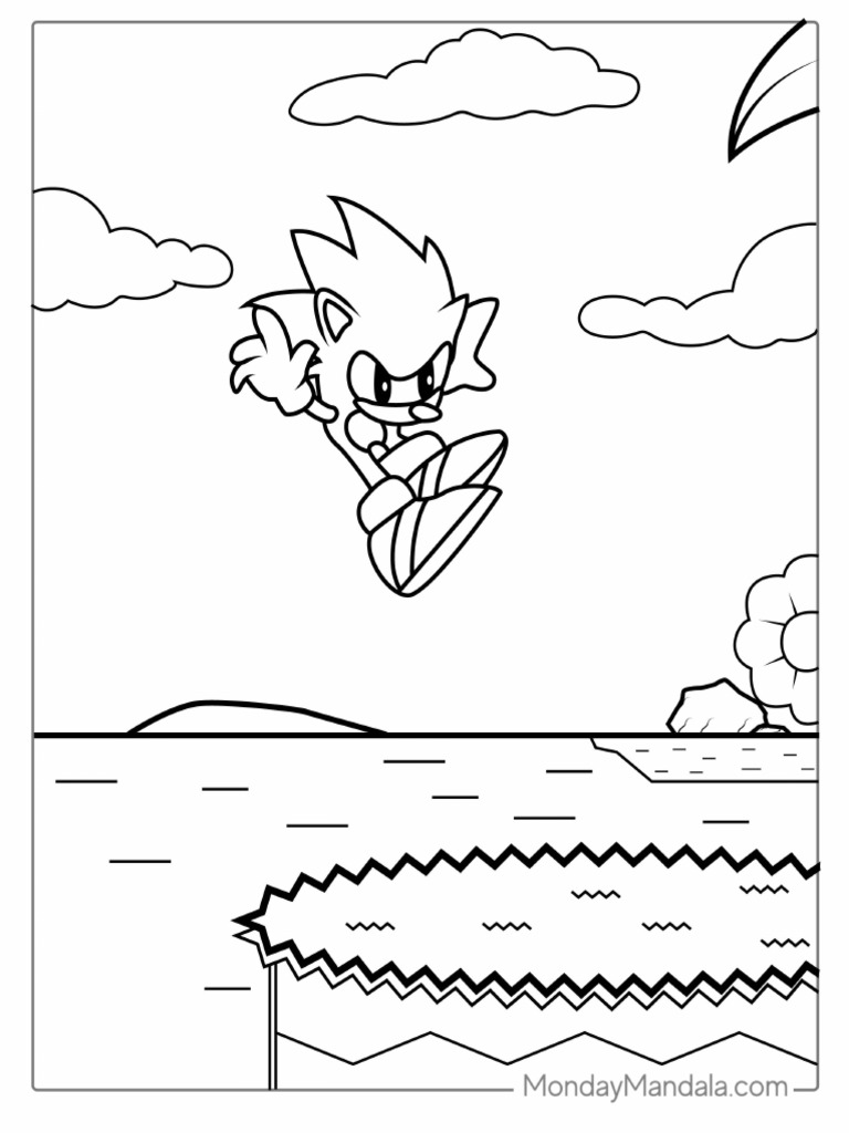 2D Retro Sonic Coloring Page | PDF