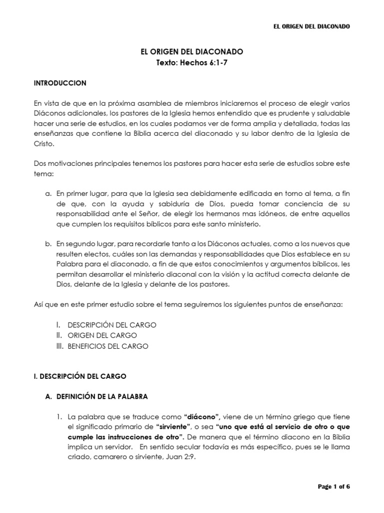 El Origen Del Diaconado | PDF | Diácono | Iglesia cristiana
