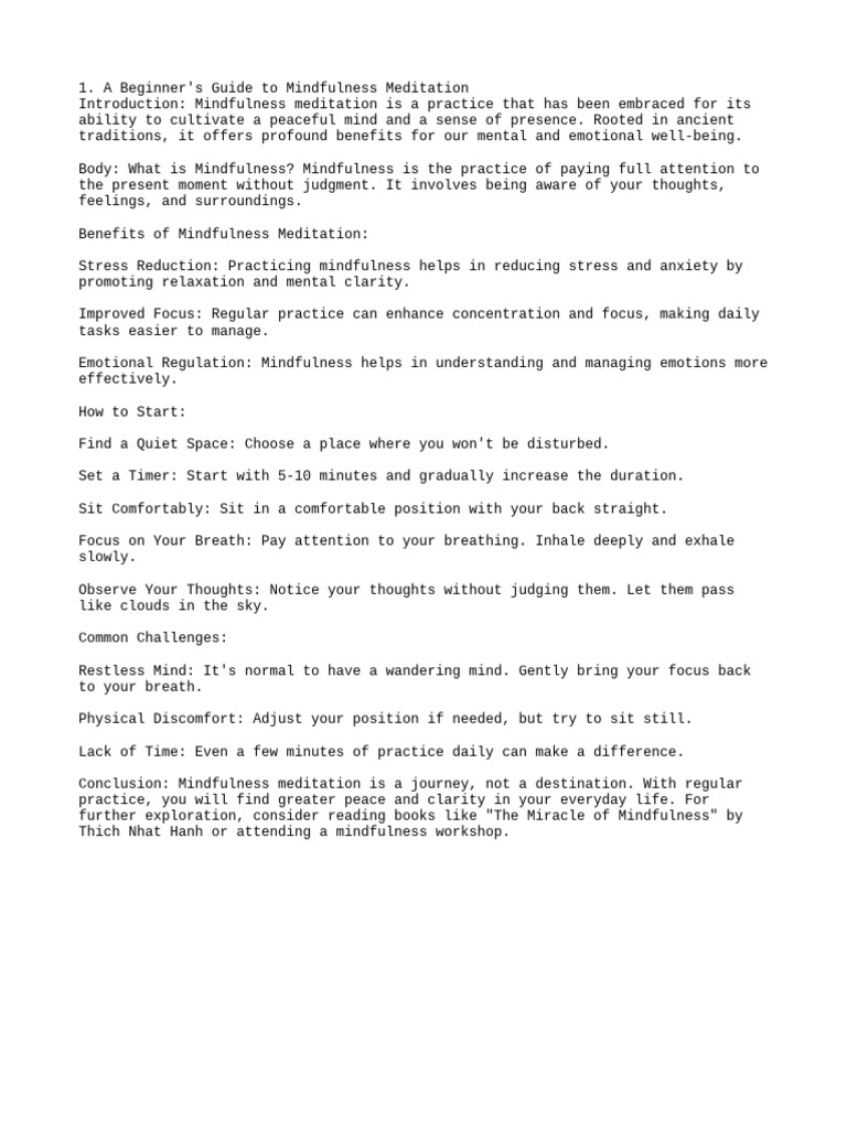 Mindfulness Meditation For Beginners Pdf