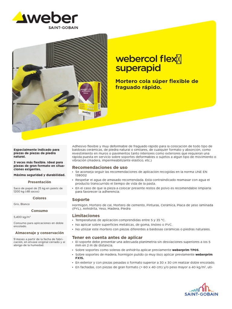 FT Webercol Flex Superapid ES | PDF | Mortero (Albañilería) | Hormigón