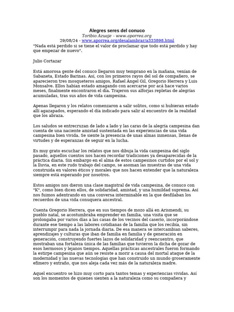 Alegres Seres Del Conuco | PDF