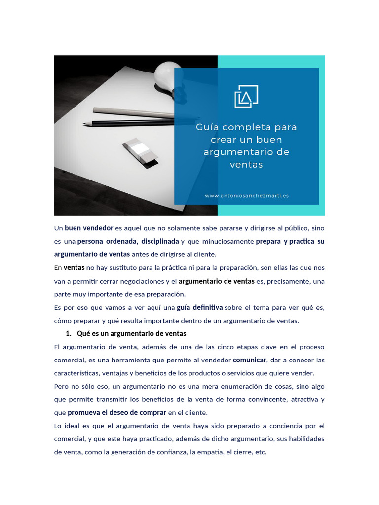 Guía Completa para Argumentarios de Ventas | PDF | Cliente | Business