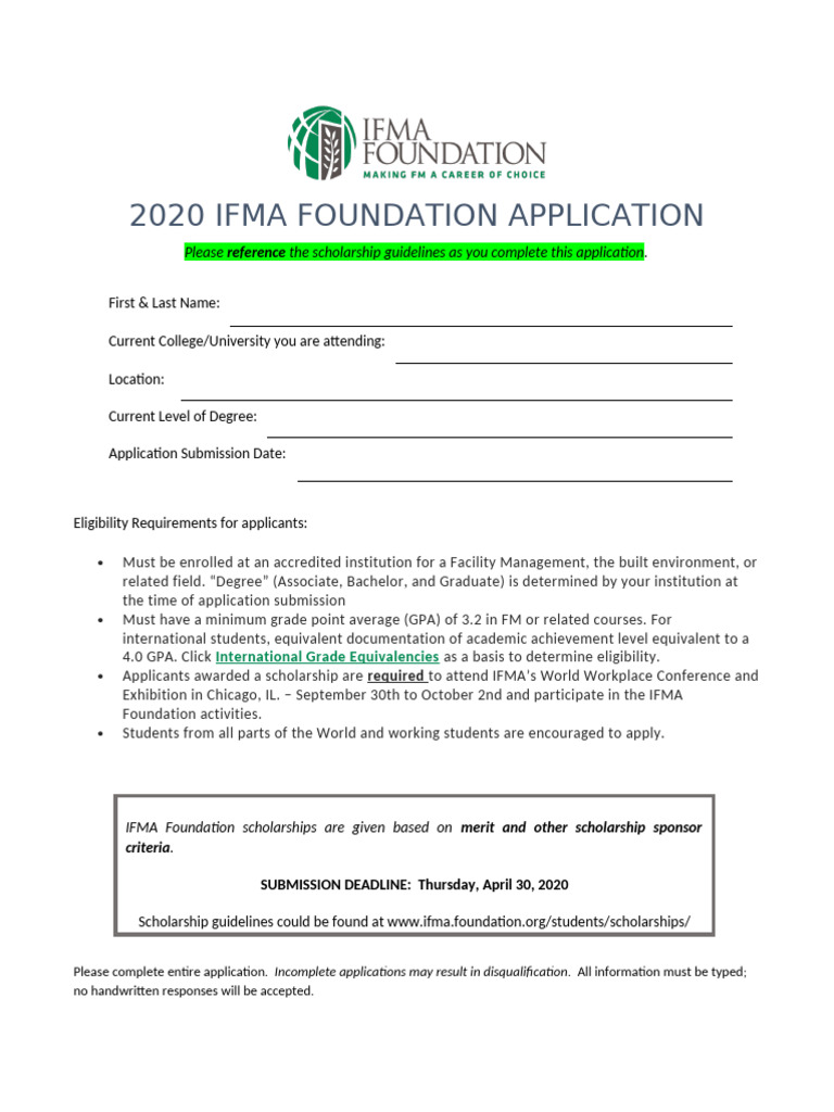 2020 IFMA Foundation Application FINAL Version | PDF | Business