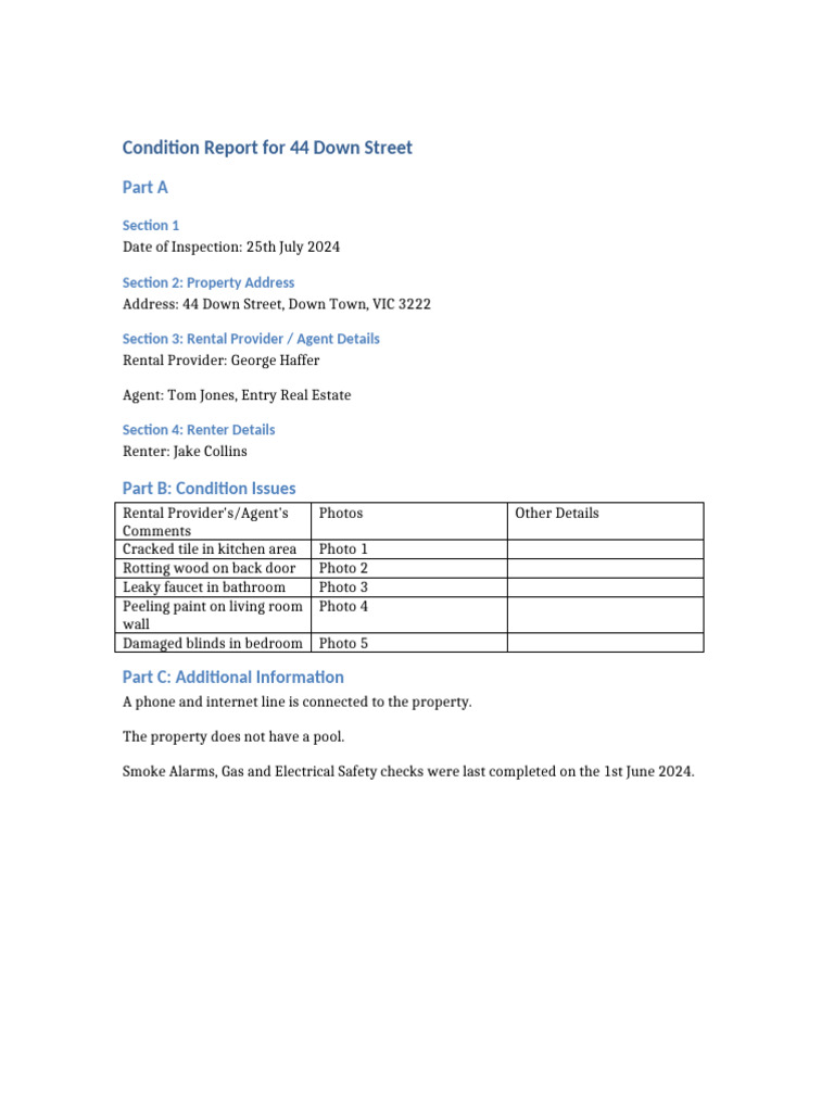 Condition Report 44 Down Street | PDF