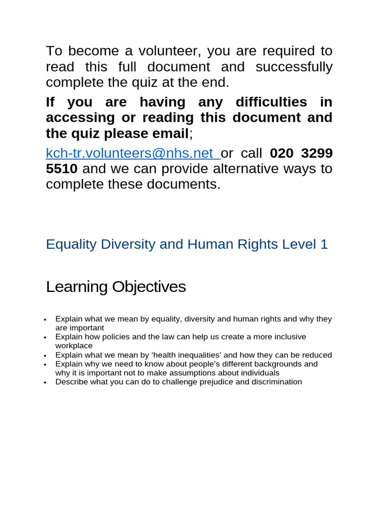 Equality Diversity and Human Rights Level 1 Final With Link | PDF ...