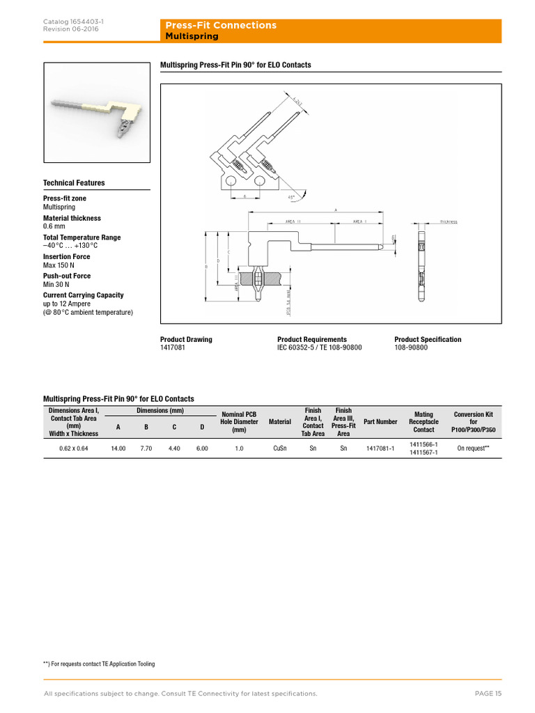 Multispring Press-Fit Pin Specifications | PDF