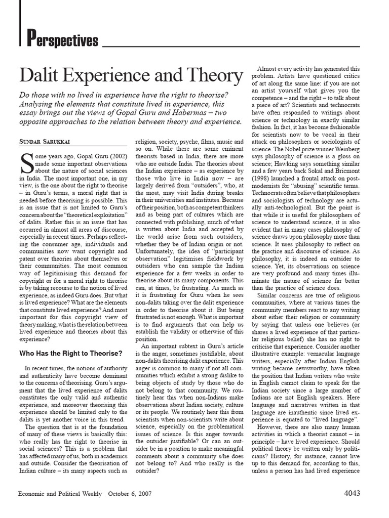 Dalit Experience and Theory | PDF | Experience | Jürgen Habermas
