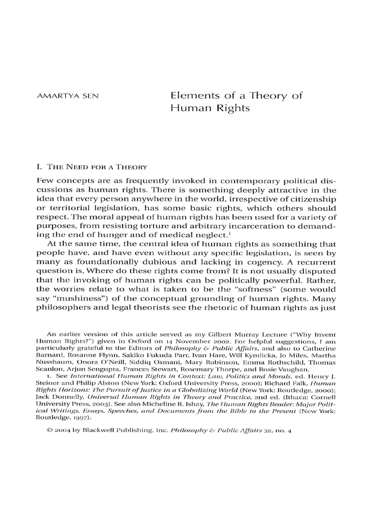 Amartya Sen - Elements of A Theory of Human Rights | PDF | Copyright ...
