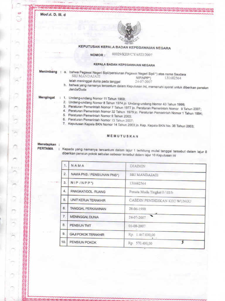 CONTOH SK MODEL D III D | PDF