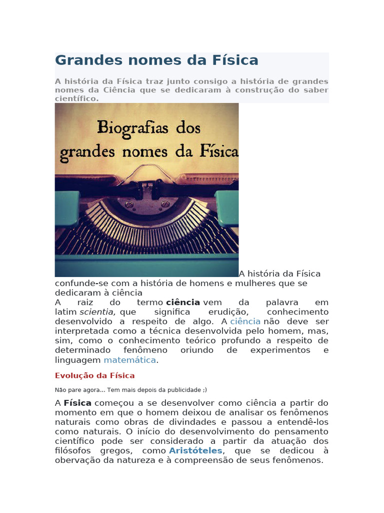 Grandes Nomes Da Física | PDF | Física | Science