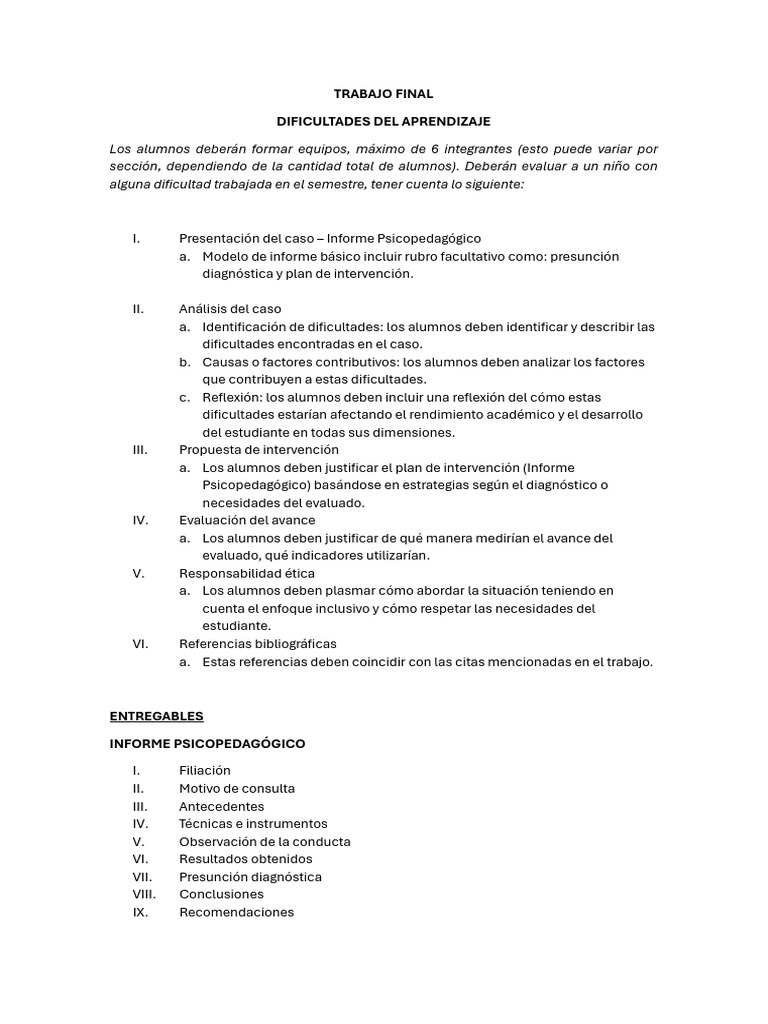 Consigna Del Trabajo Final 2024 II | PDF | Evaluación | Cognición